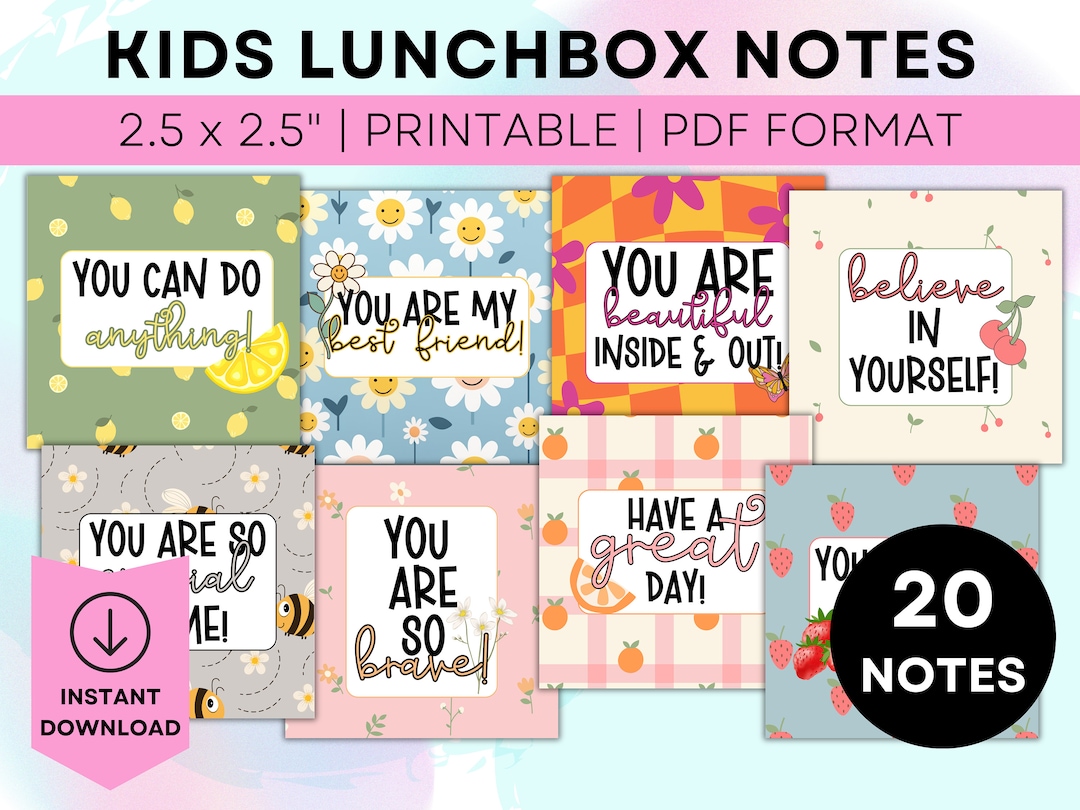 Kids Lunchbox Notes Printable Vintage Lunch Box Cards Back to School ...