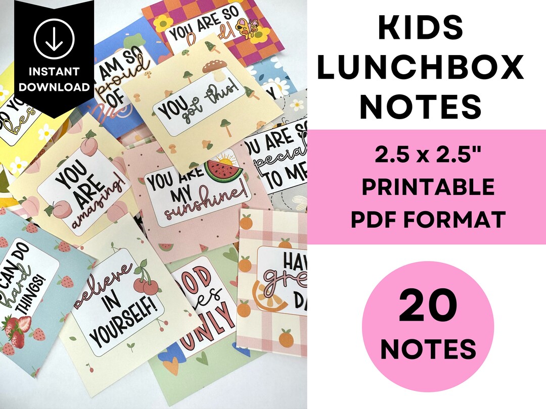 Kids Lunchbox Notes Printable Vintage Lunch Box Cards Back to School ...