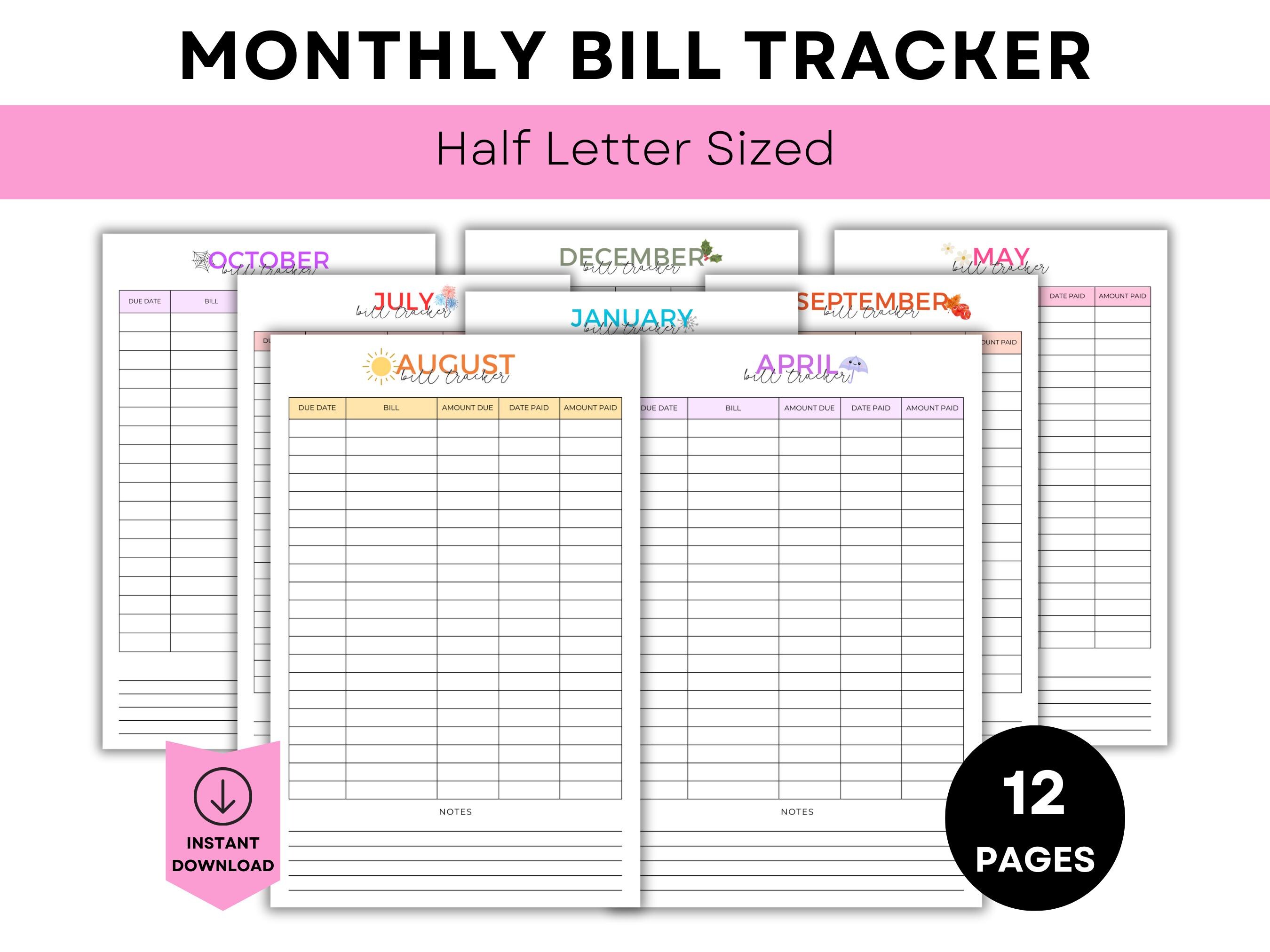 Printable Monthly Bill Tracker Printable Planner Inserts Printable Bill ...