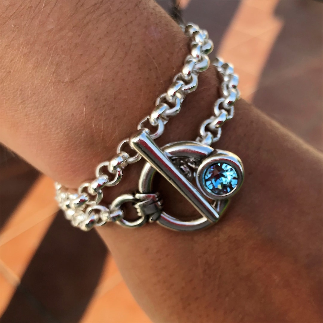 Silver Toggle Bar, Chunky Bracelet With Crystal Clasp, Wrap Bracelet - Etsy