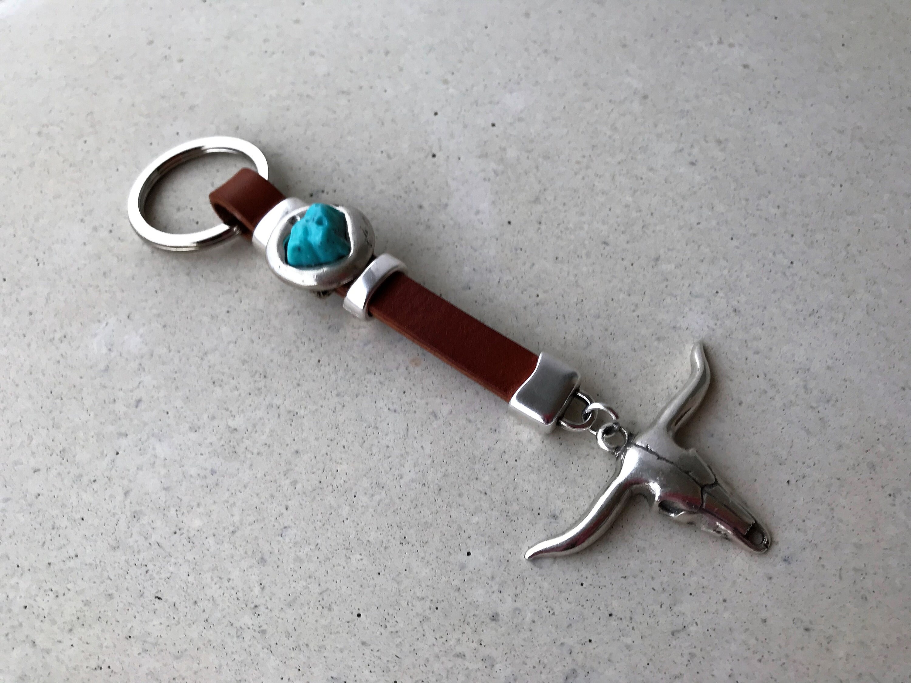 Bull skull key chain rodeo keychain boyfriend gift leather | Etsy