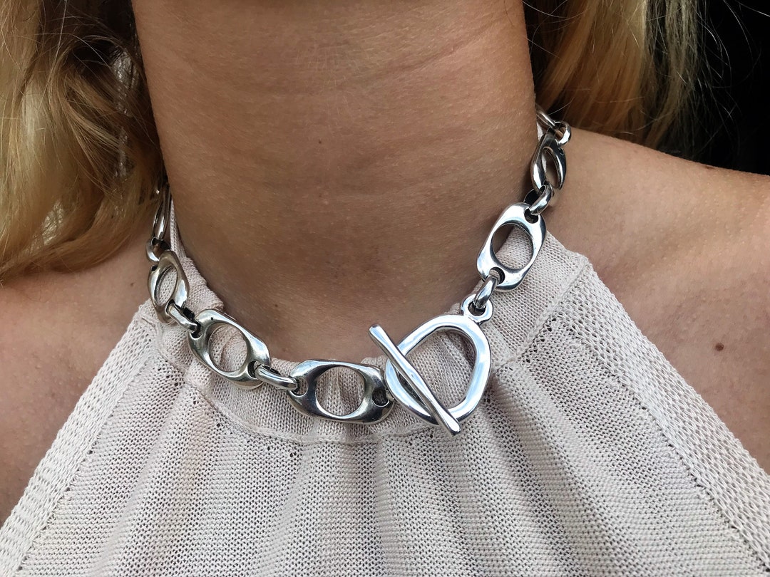 Chunky Silver Mariner, Link Chain Toggle Necklace, Women Necklace - Etsy
