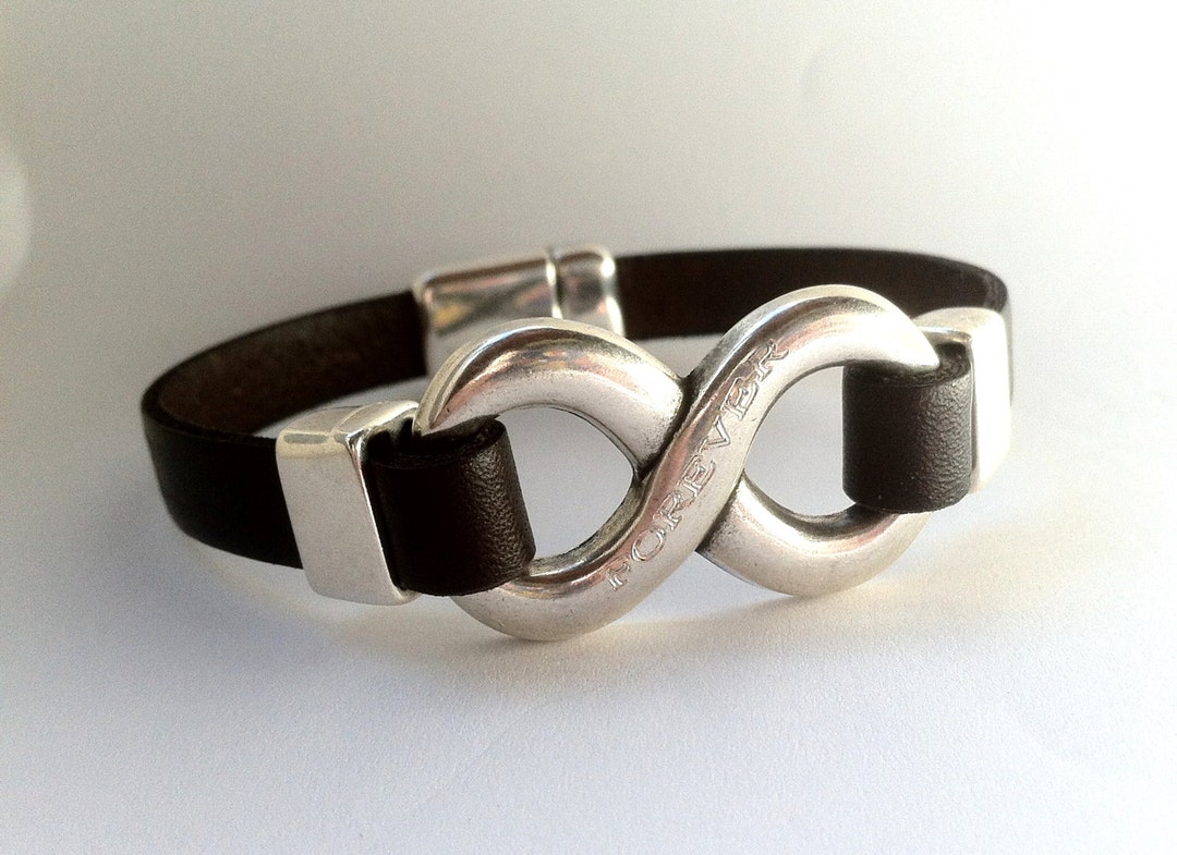 Personalized Mens Leather Infinity Bracelet, Engraved Zamak Clasp - Etsy