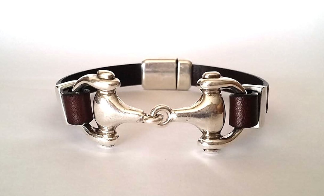 Snaffle Bit Leather Bracelet, Silver Equestrian Jewelry, Horse Bracelet ...