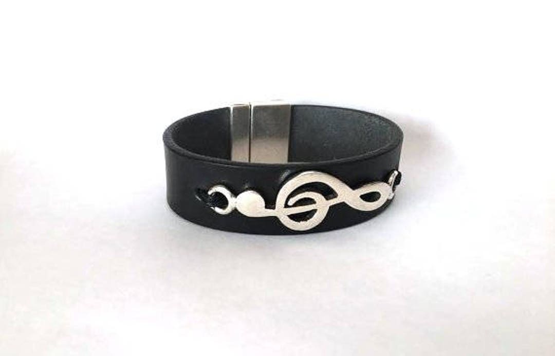 Treble Clef, Musical Note Bracelet, Mens Leather Bracelet, Music ...
