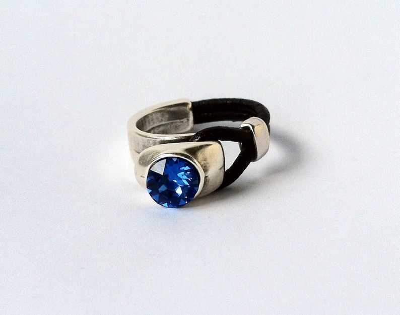 Leather Ring Ring for Men Ring for Women Swarovsky Crystal - Etsy