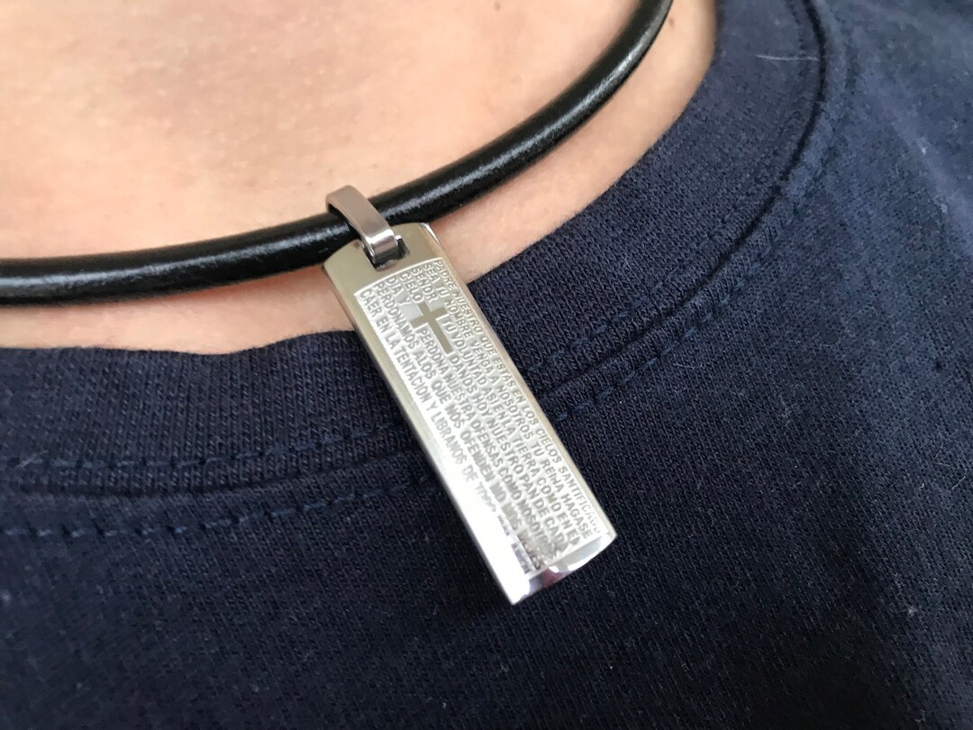 Our Father Prayer Leather Choker: Engraved Steel Medallion - Etsy