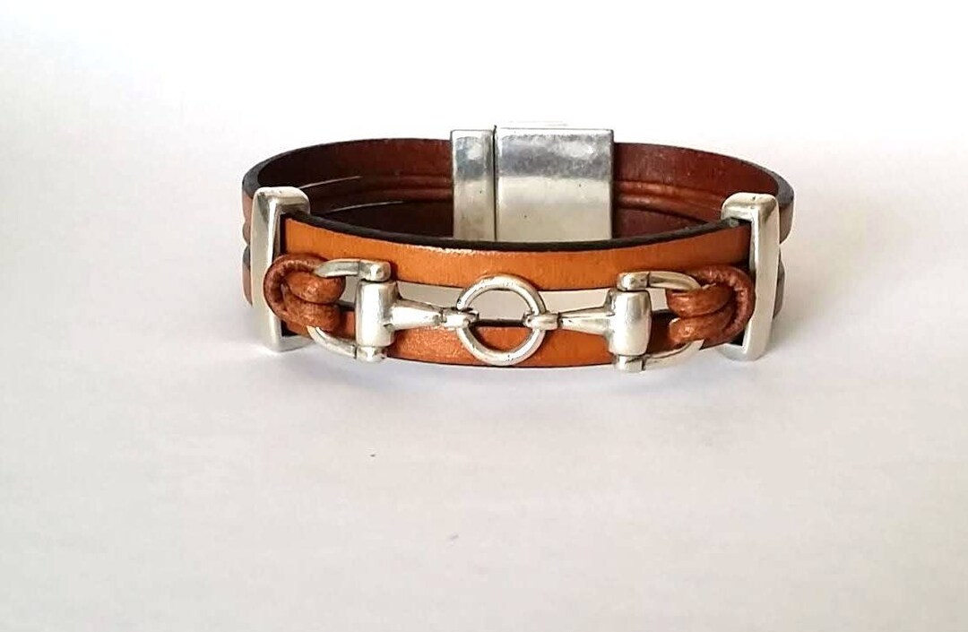 Leather Snaffle Bit Bracelet, Silver Plated Equestrian Jewelry - Etsy