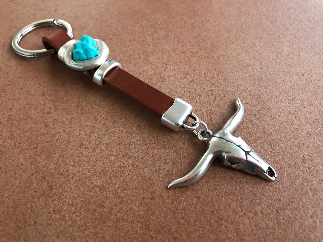 Bull Skull Key Chain, Rodeo Keychain, Boyfriend Gift, Leather Keychain ...