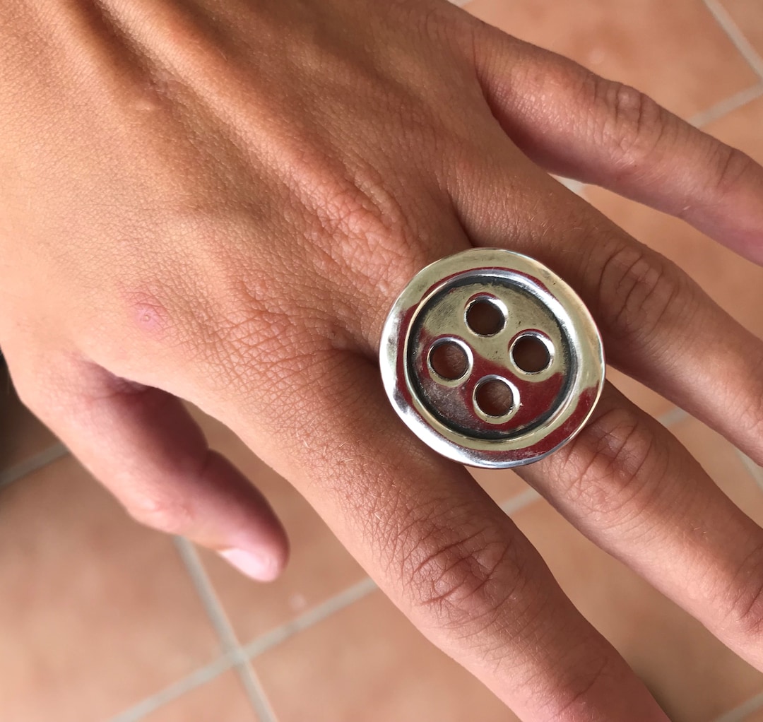 Button Ring, Adjustable Ring, Tailoring Jewelry, Button Shaped Ring ...