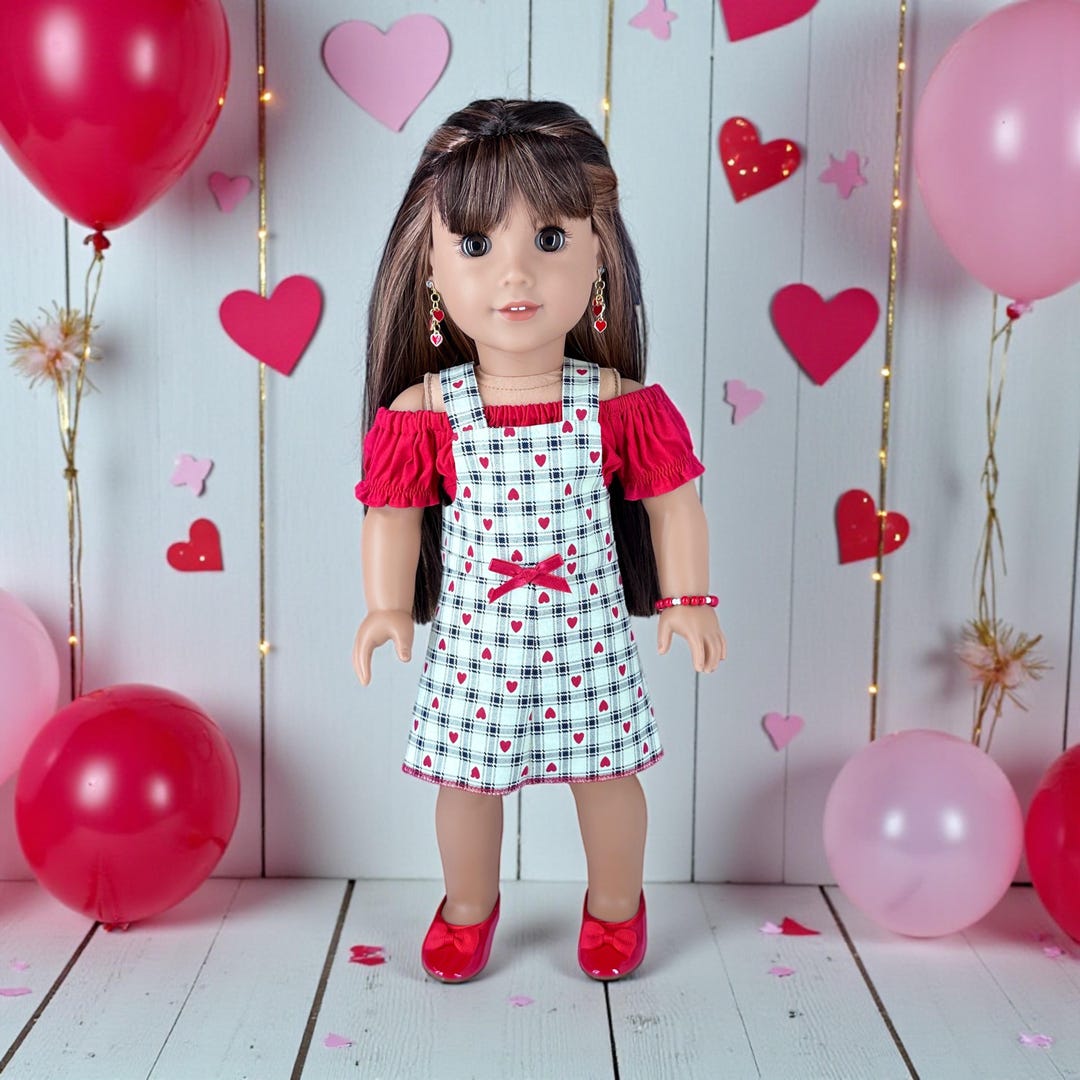 Red Hearts & Navy Plaid A‑line Valentine Jumper for 18” Dolls, Clothes ...