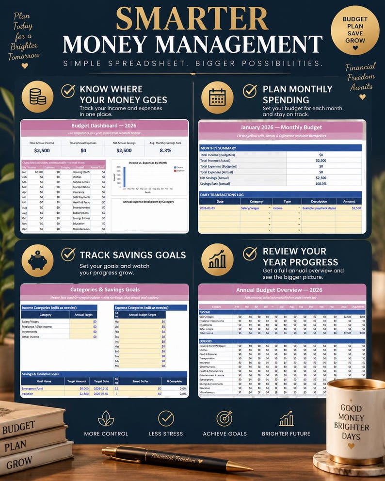 2026 Budget Planner Spreadsheet | Excel Budget Template | Monthly ...