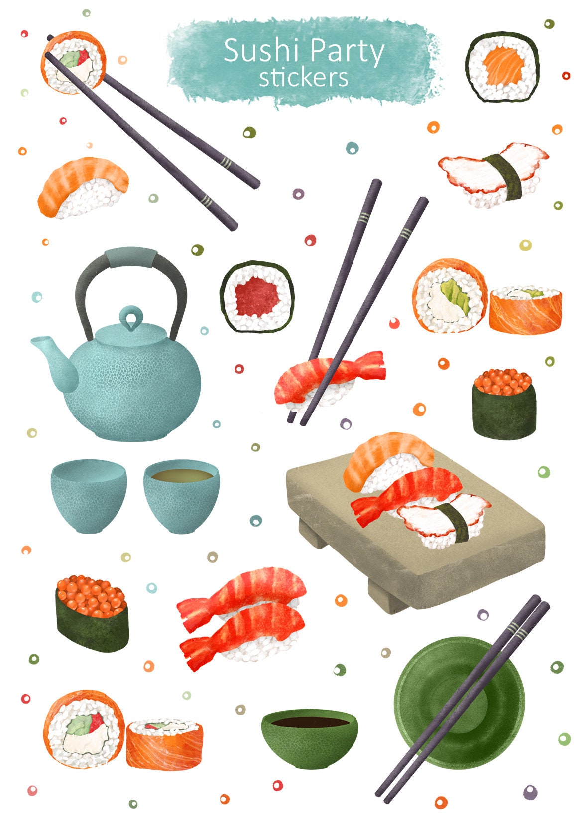 Sticker Sheet – Sushi Party / Journal Planner Stickers, Cute Food ...