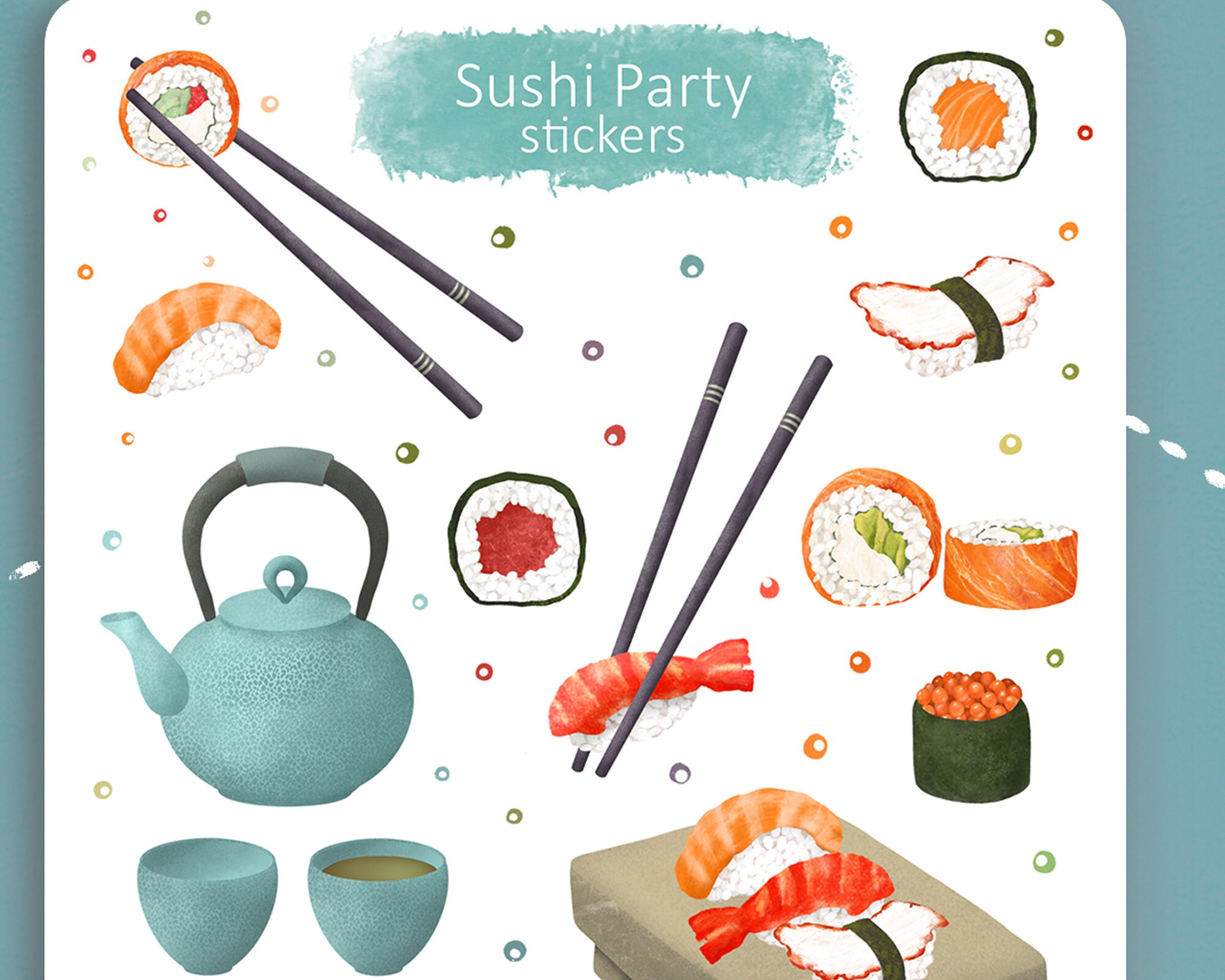 Sticker Sheet – Sushi Party / Journal Planner Stickers, Cute Food ...