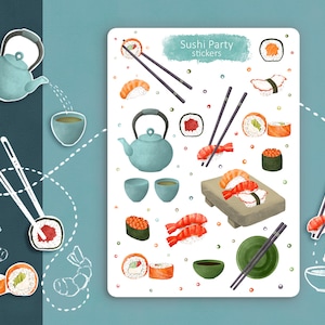 Sticker Sheet – Sushi Party / Journal Planner Stickers, Cute Food ...