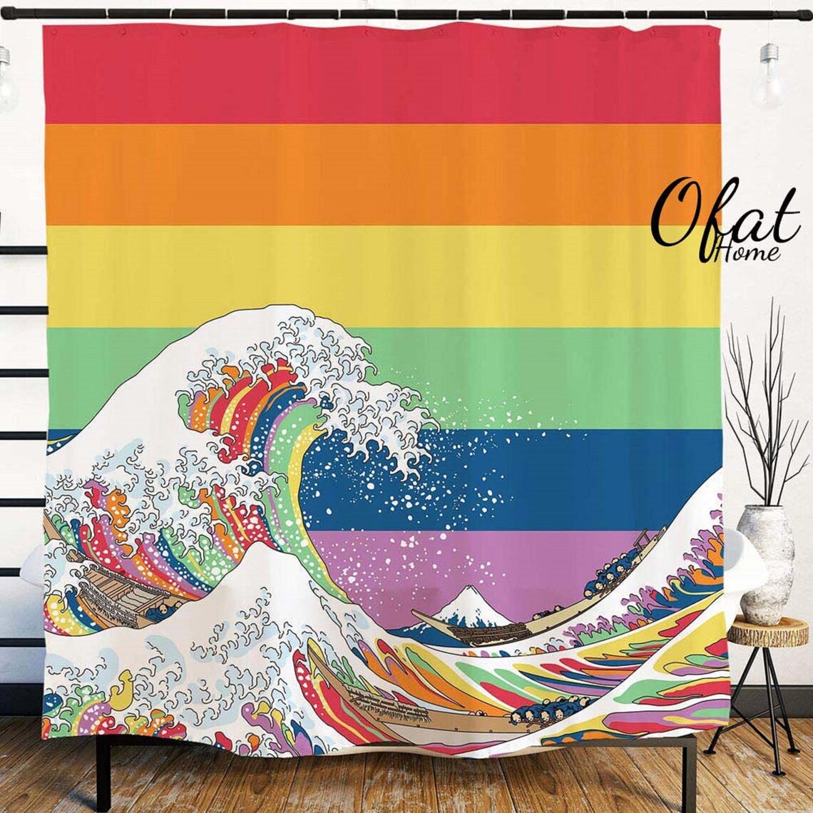 Ofat Home Gay Pride Rainbow Flag Shower Curtain Japanese The Etsy