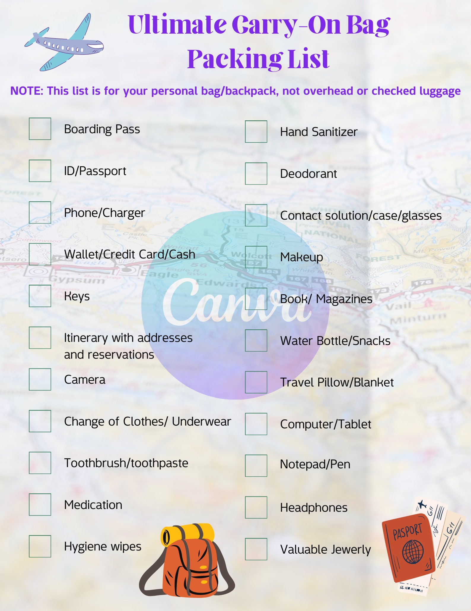 Ultimate Carry-on Bag Packing List PRINTABLE DOWNLOAD - Etsy