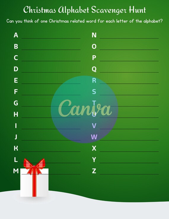 Christmas Alphabet Scavenger Hunt Printable Download Worksheet - Etsy
