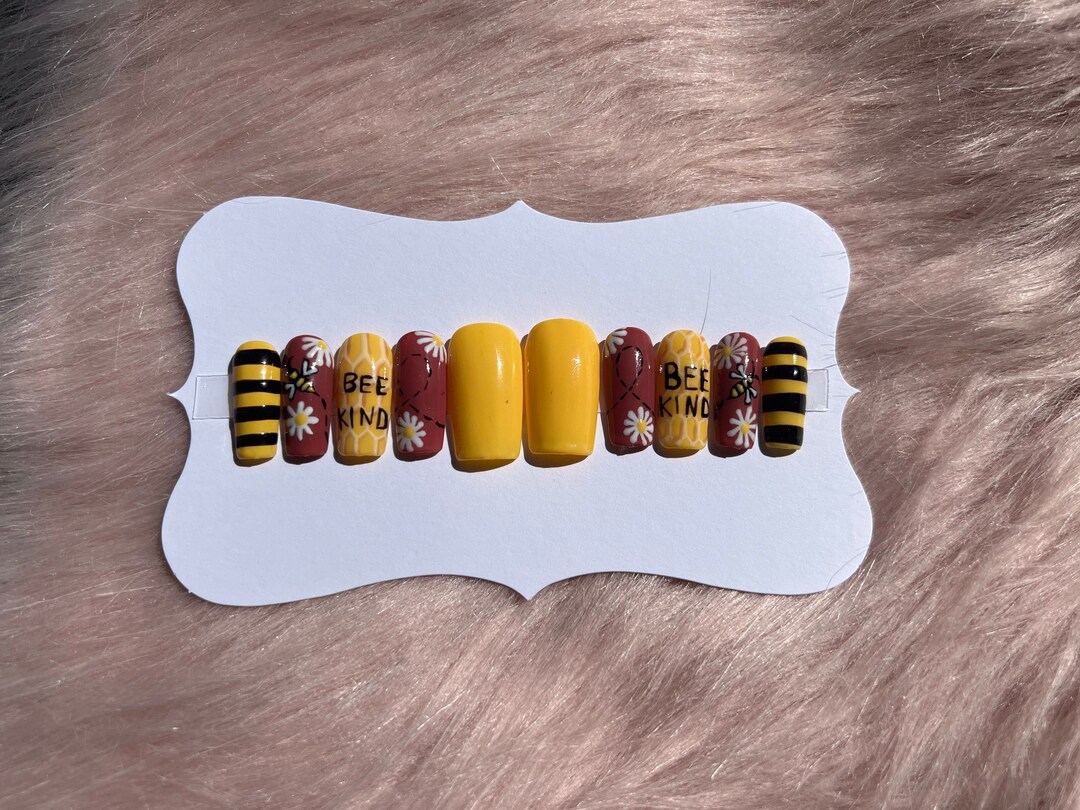 Custom Spring/summer Bee Kind Square Press-on Nails! Made to Order. - Etsy