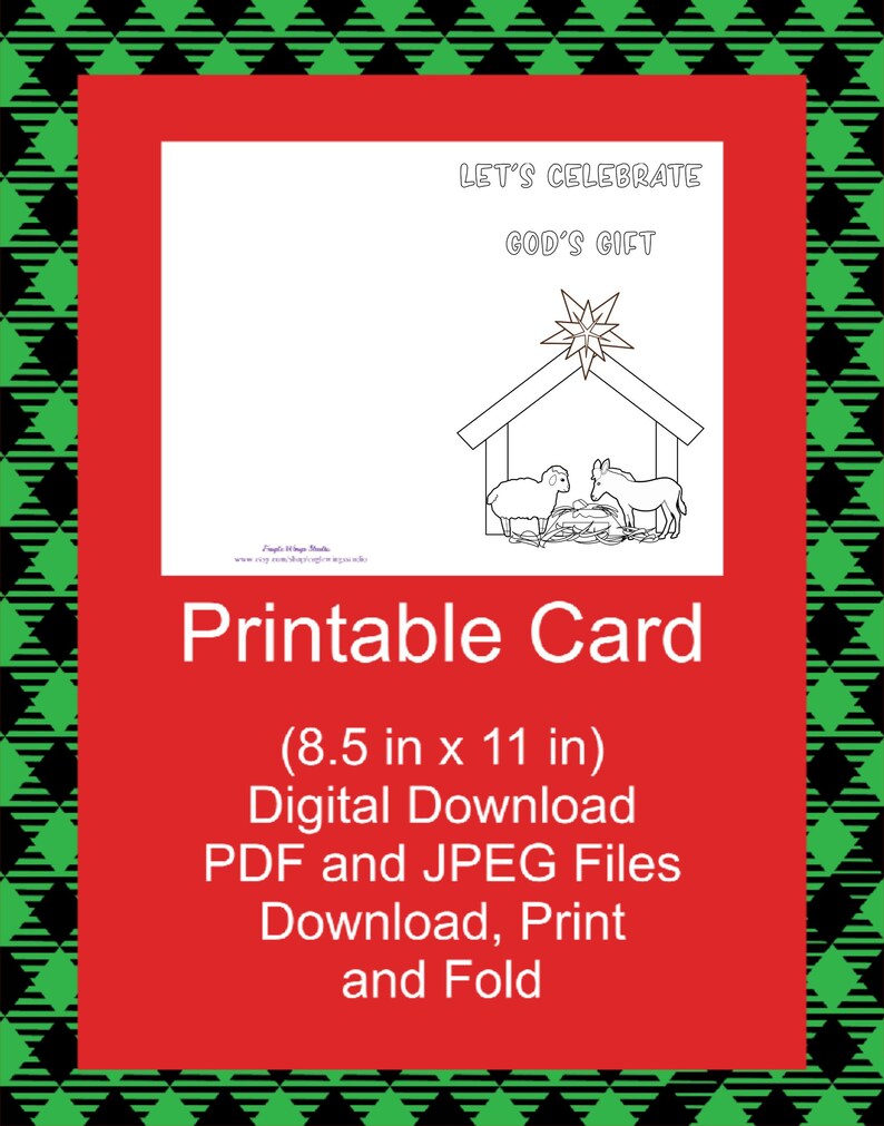 Printable Christmas Coloring Card, Digital Nativity Animals, Instant ...