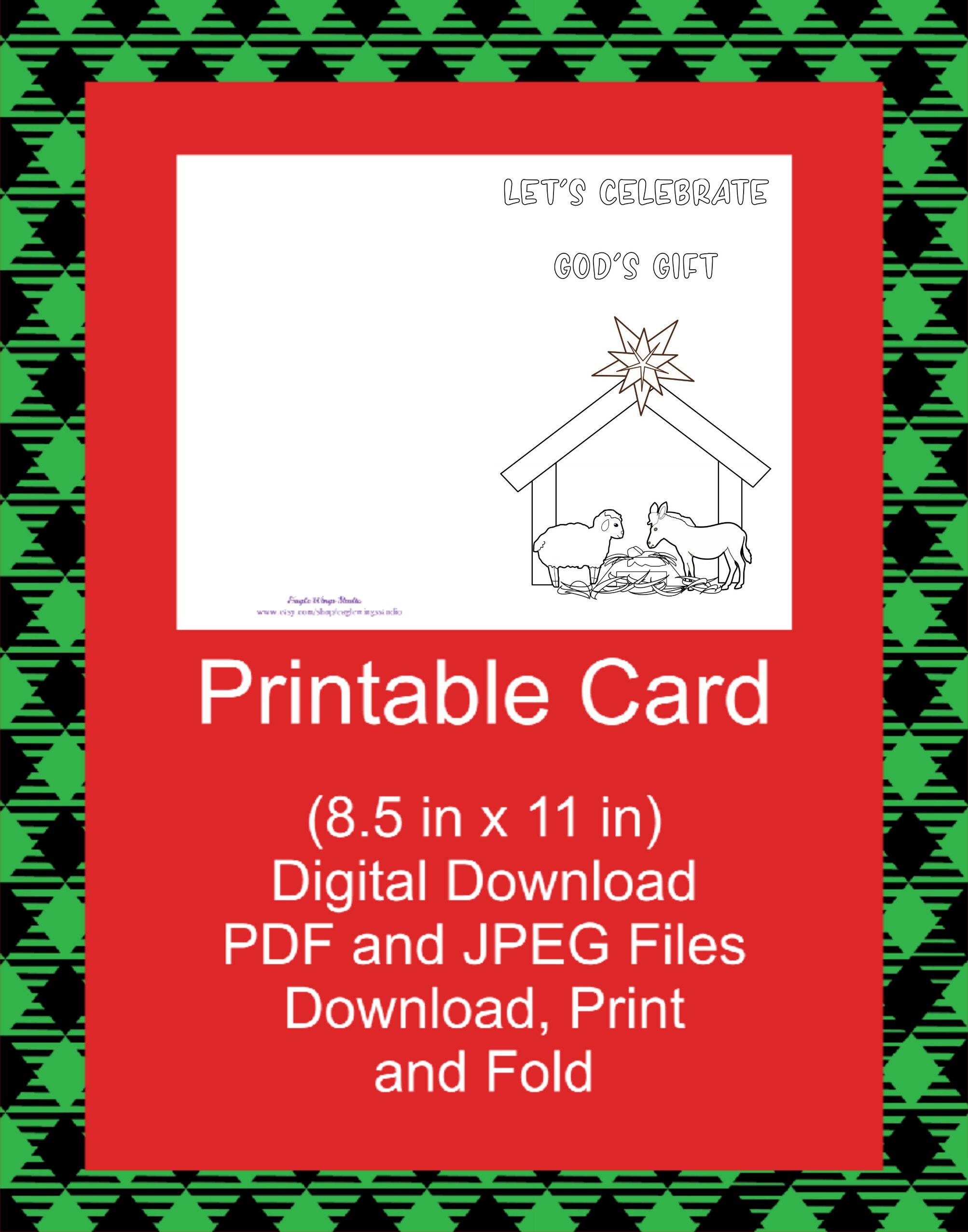 Printable Christmas Coloring Card, Digital Nativity Animals, Instant ...