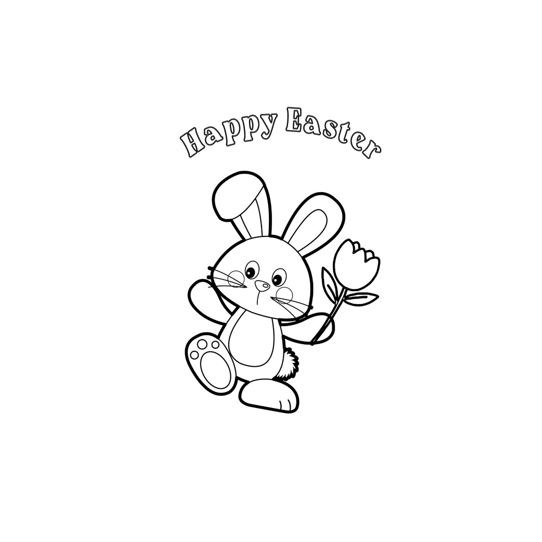 Printable Easter Coloring Card, Bunny With Tulip Kids Card, Instant ...