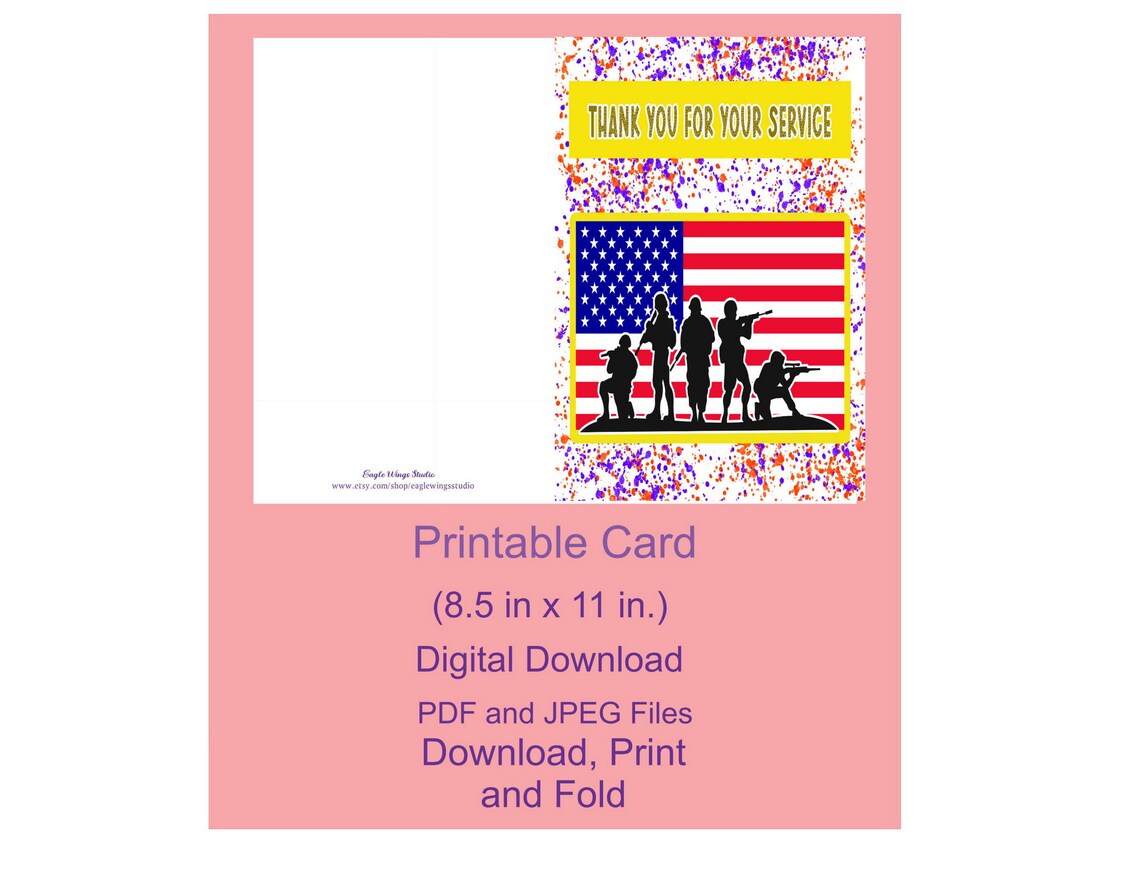 Printable Thank You Patriotic Card Veterans Day Card - Etsy