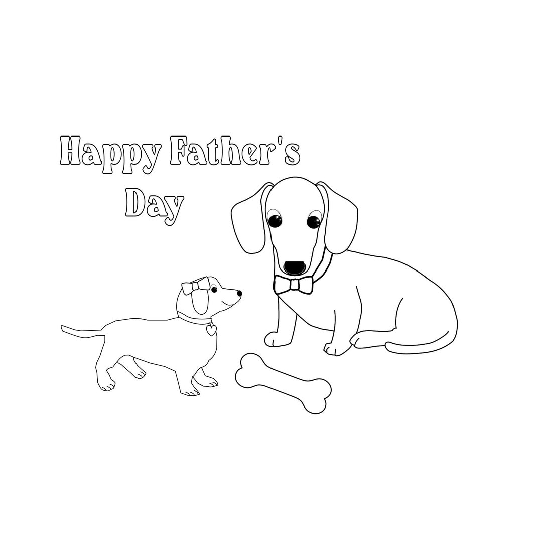 Father's Day Coloring Card Printable Kids Card Dacshund - Etsy