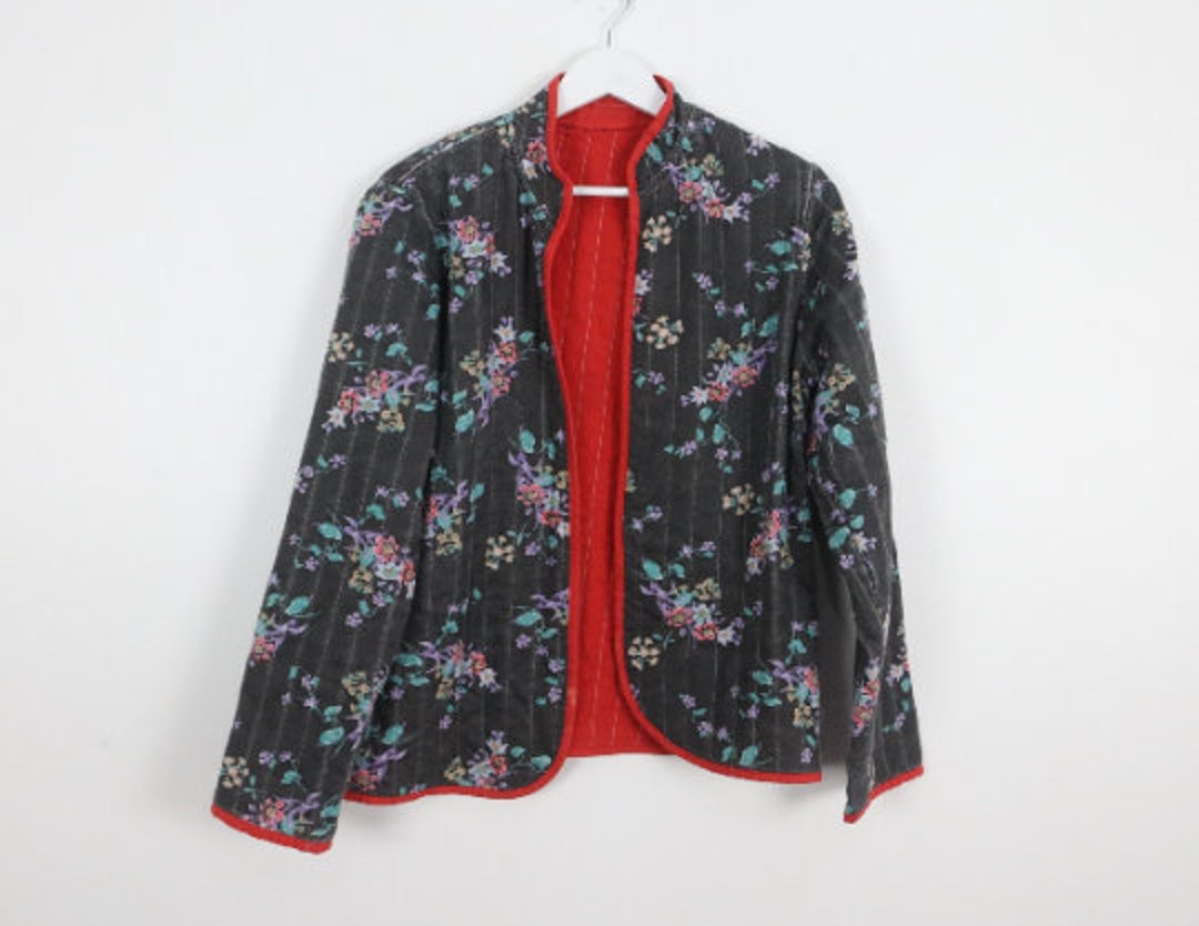 1970s 80s Black Floral QUILTED Vintage COLOR BLOCK Contrast Patchwork ...