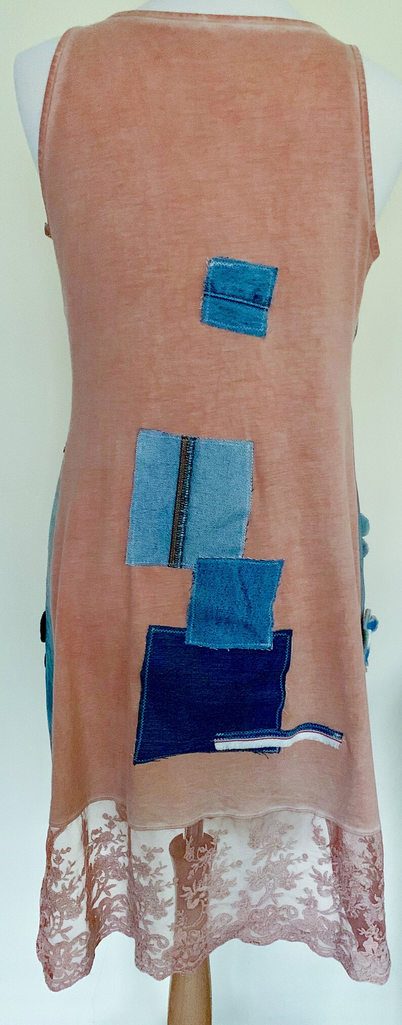 Upcycled Boho Dress M/L, Bohemian Style Clothing, Recycled Denim Dress ...