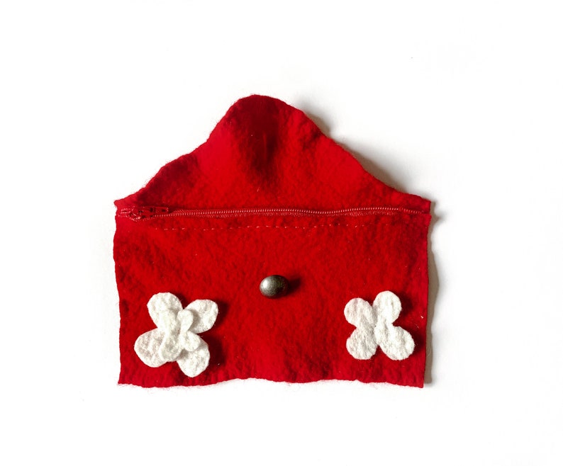 Felted Pouch, Red Felted Small Bag With Flower Decoration, Zipper ...