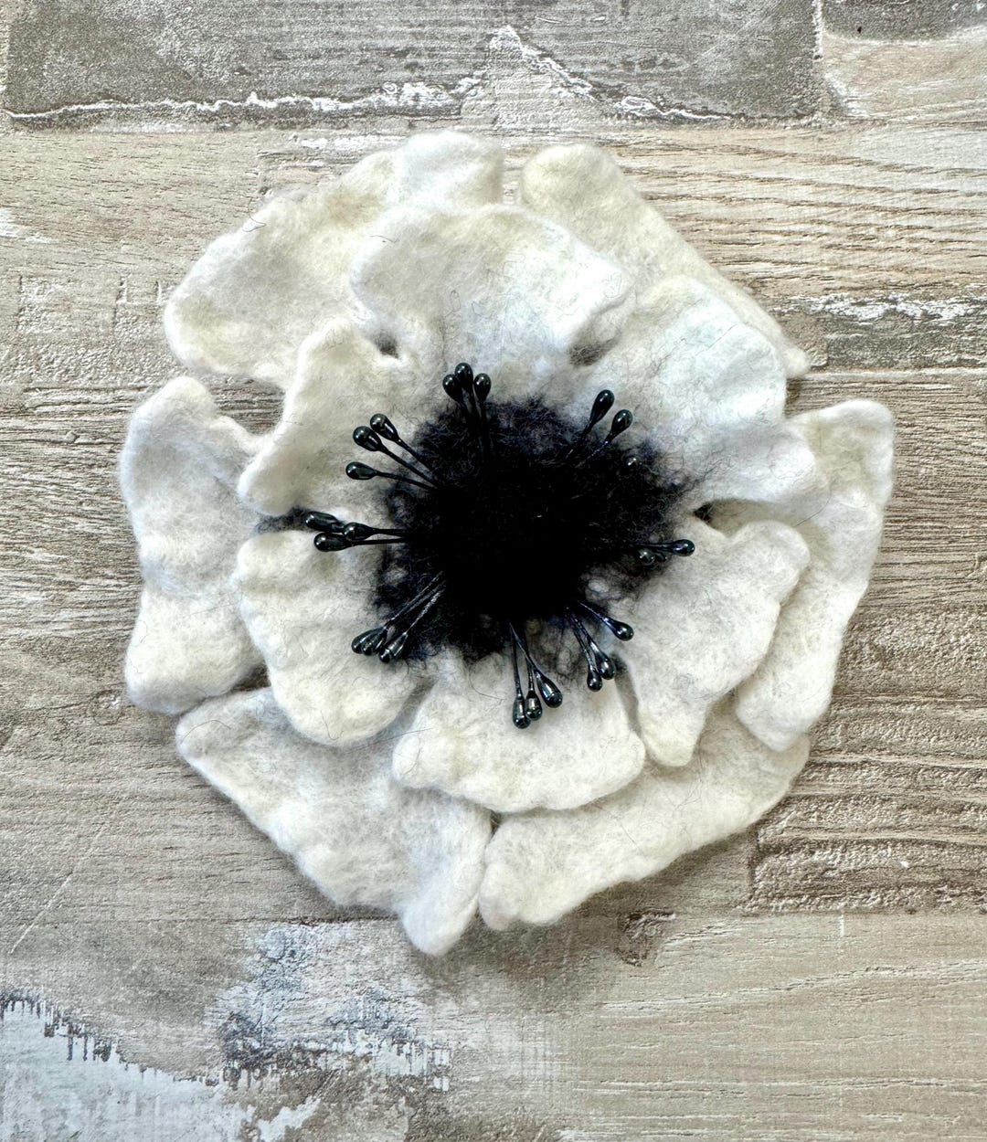 Flower Brooch Pin, Felted Wool Jewelry, Gifts for Her, Black and White ...
