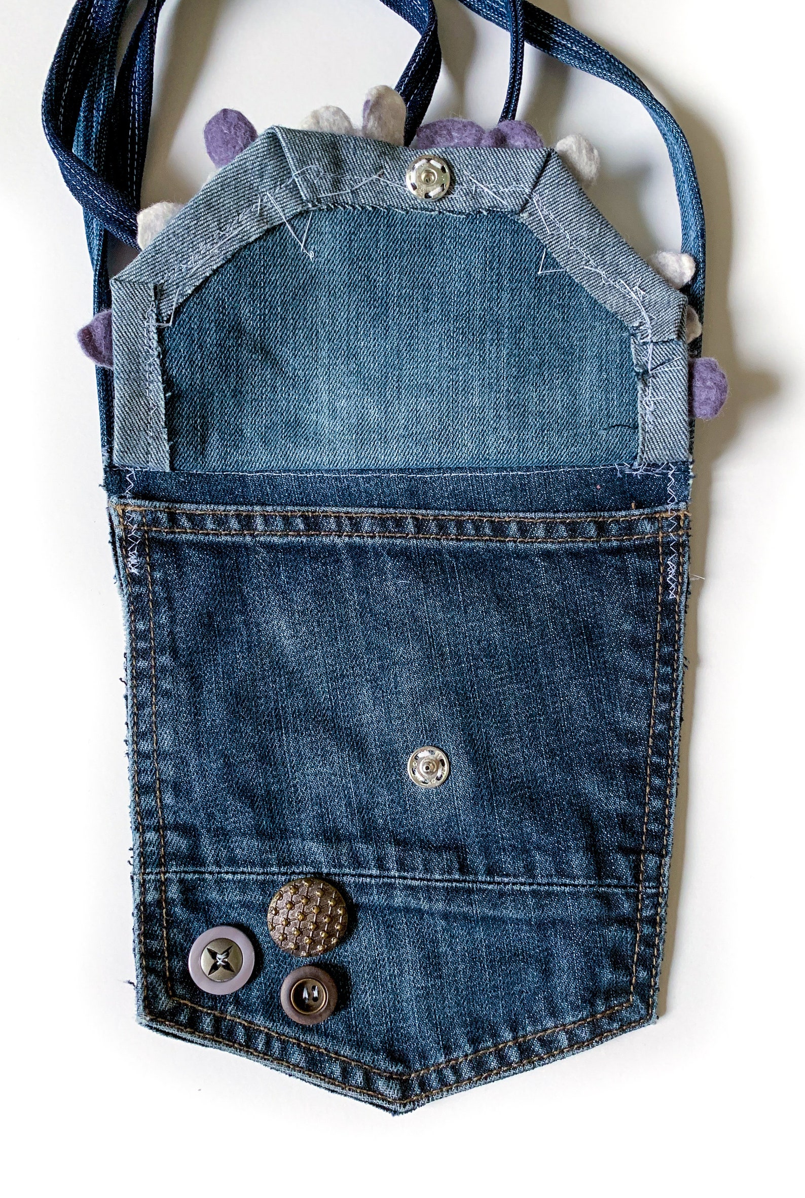 Upcycled Denim Bag Recycled Denim Pocket Felted Flowers - Etsy