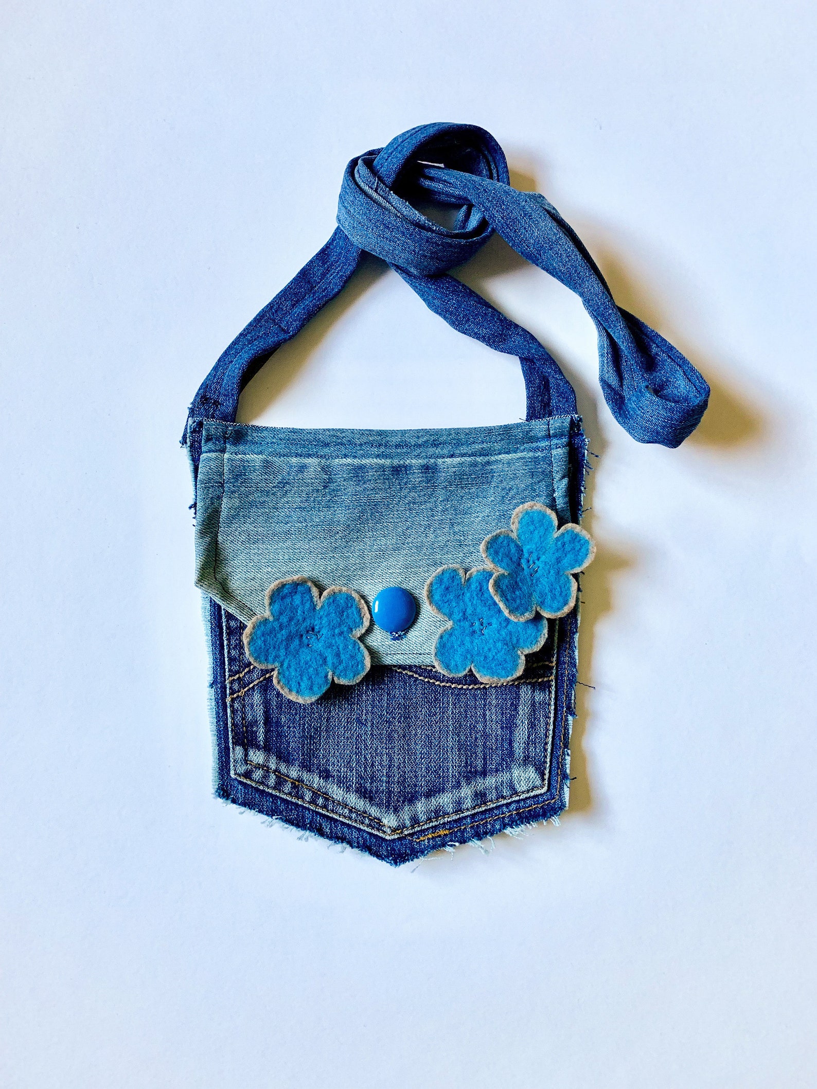 Upcycled Denim Bag, Recycled Denim Pocket, Felted Flowers Festival Bag ...
