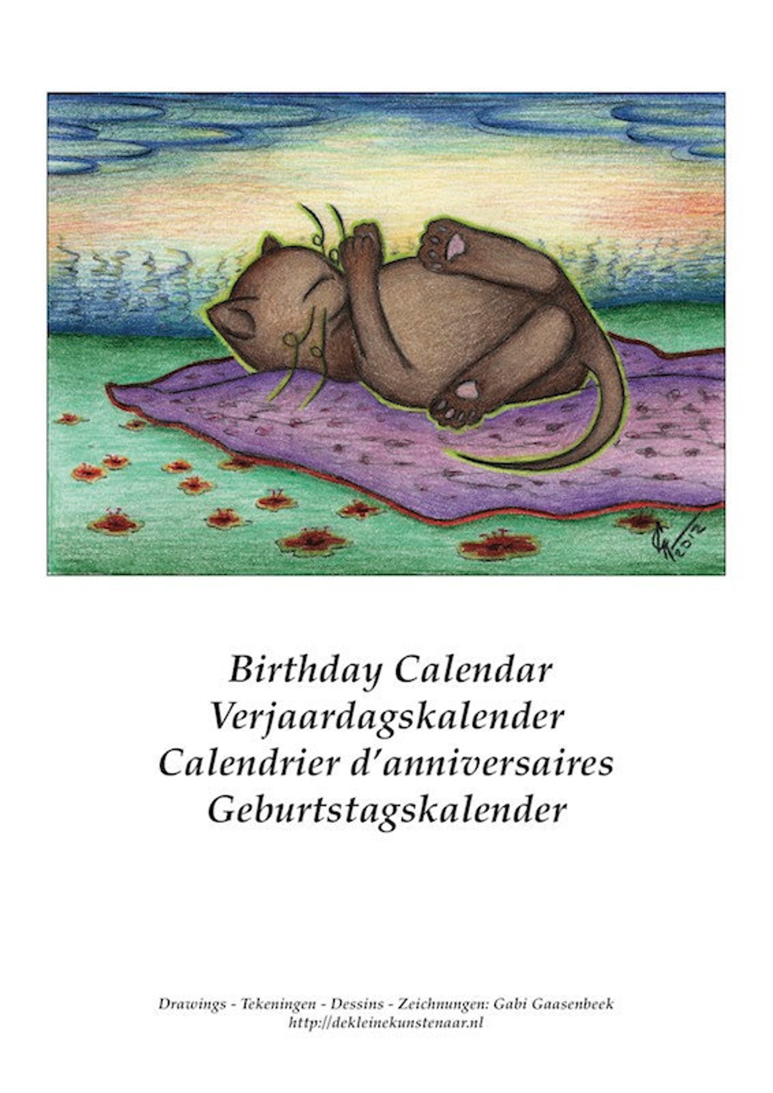Birthday Calendar With Cat Drawings, Perpetual Calendar, Digital ...