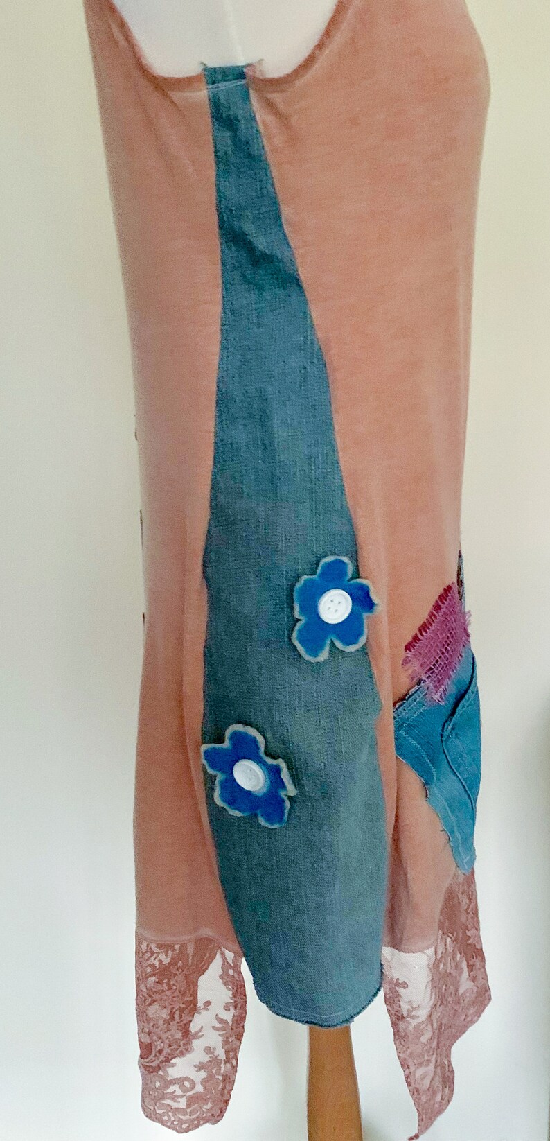 Upcycled Boho Dress M/L, Bohemian Style Clothing, Recycled Denim Dress ...