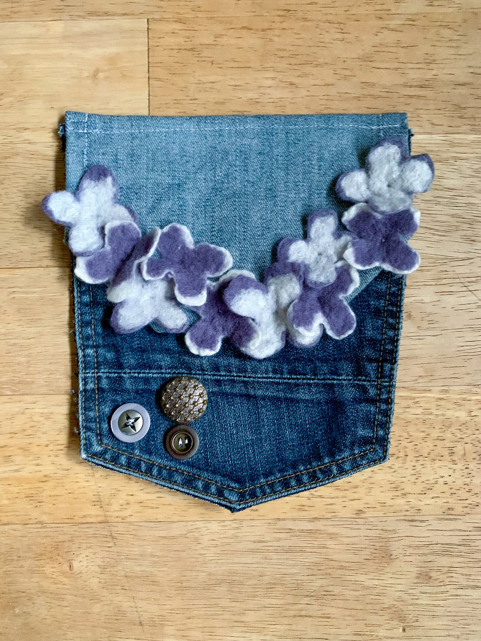 Upcycled Denim Bag Recycled Denim Pocket Felted Flowers - Etsy