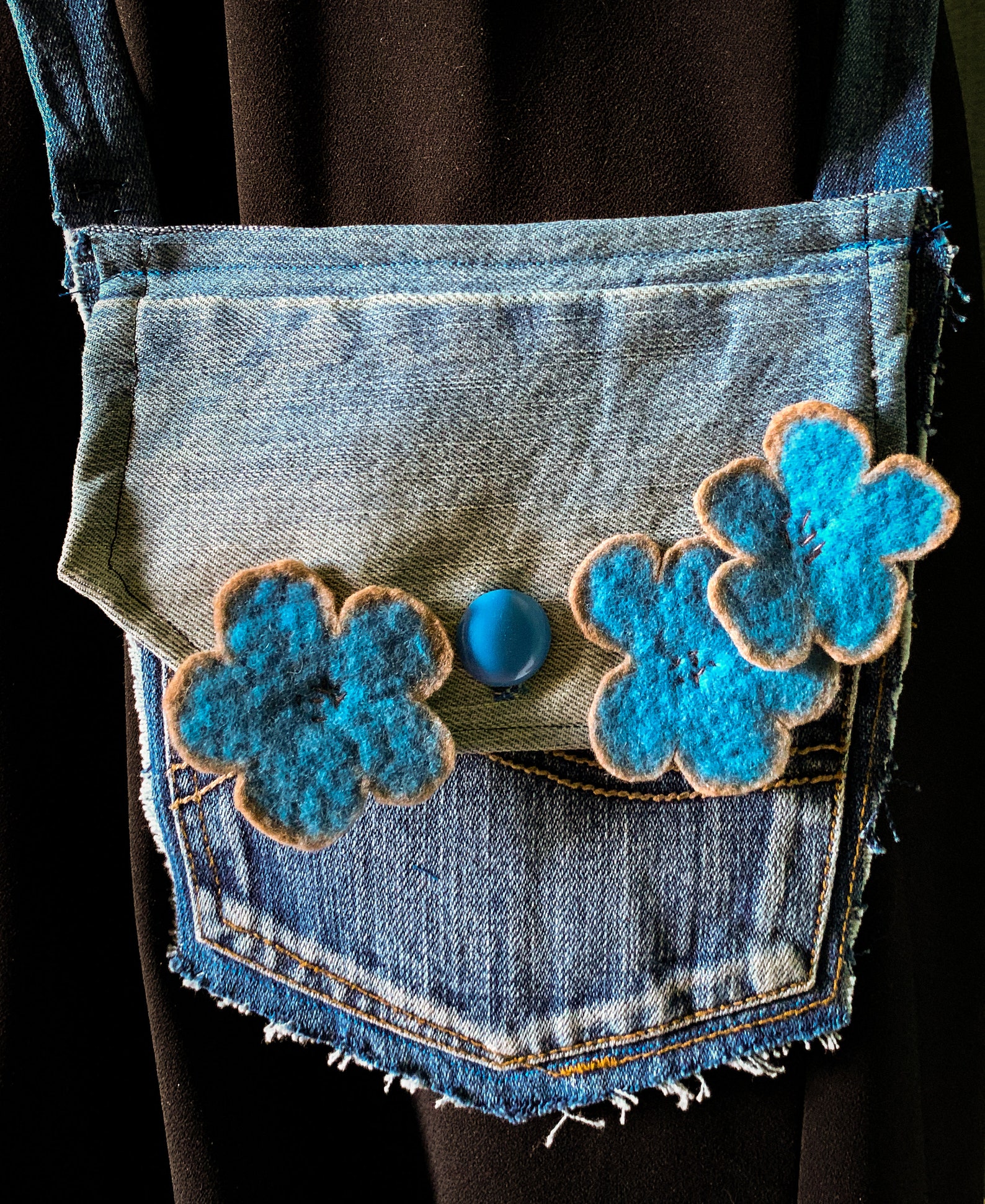 Upcycled Denim Bag, Recycled Denim Pocket, Felted Flowers Festival Bag ...