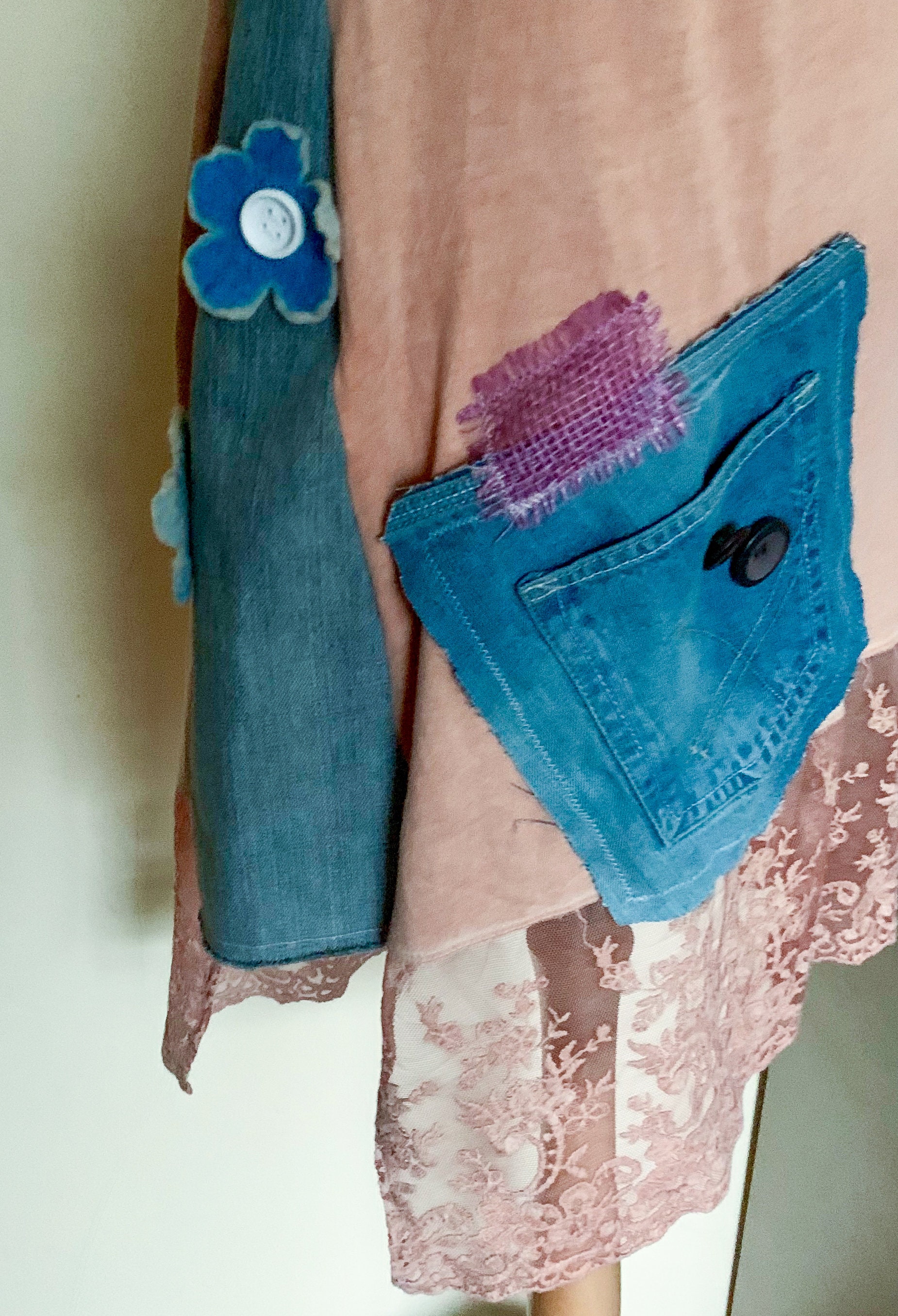 Upcycled Boho Dress M/L, Bohemian Style Clothing, Recycled Denim Dress ...