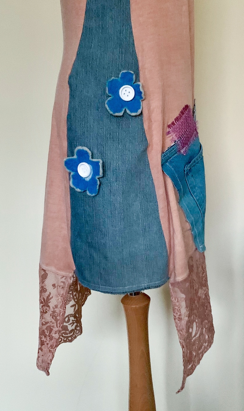 Upcycled Boho Dress M/L, Bohemian Style Clothing, Recycled Denim Dress ...
