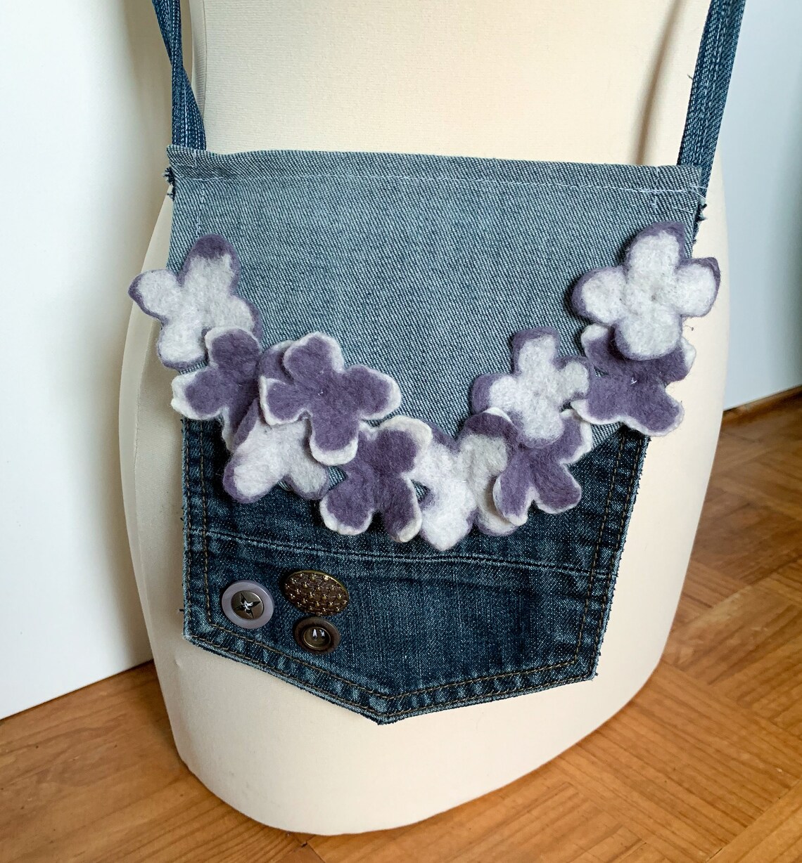 Upcycled Denim Bag Recycled Denim Pocket Felted Flowers - Etsy