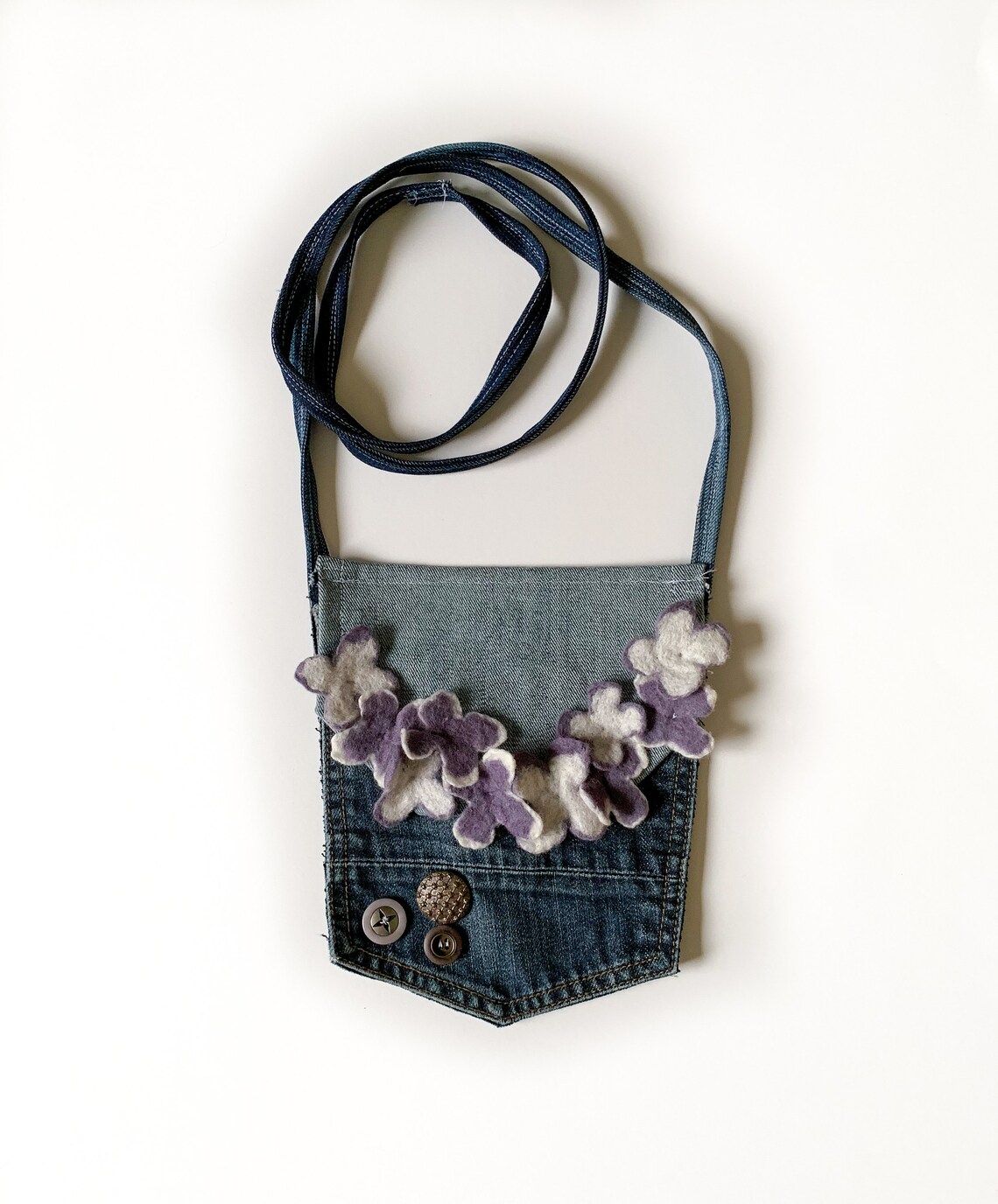 Upcycled Denim Bag Recycled Denim Pocket Felted Flowers - Etsy