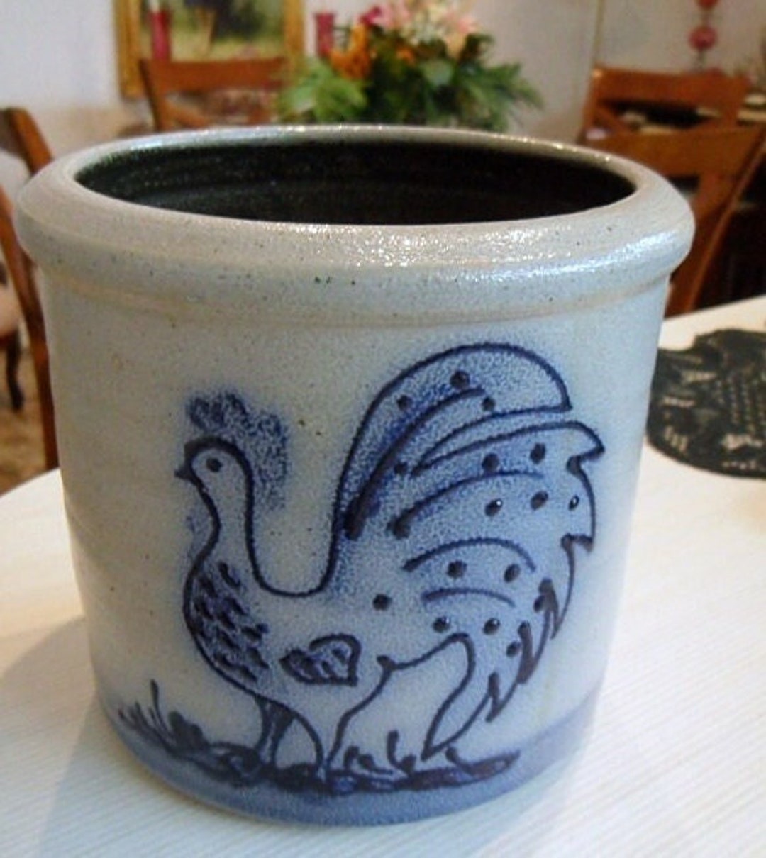 Vtg. Rowe Pottery Works, Salt Glazed Crock Rooster 1992, No. 22, 5 C. 1 ...