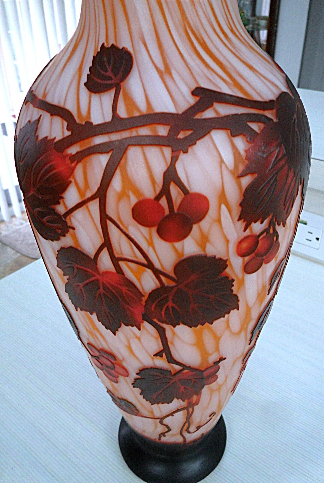 Vintage Colossal French Cameo Art Glass Vase in the Style of Galle; 15 ...