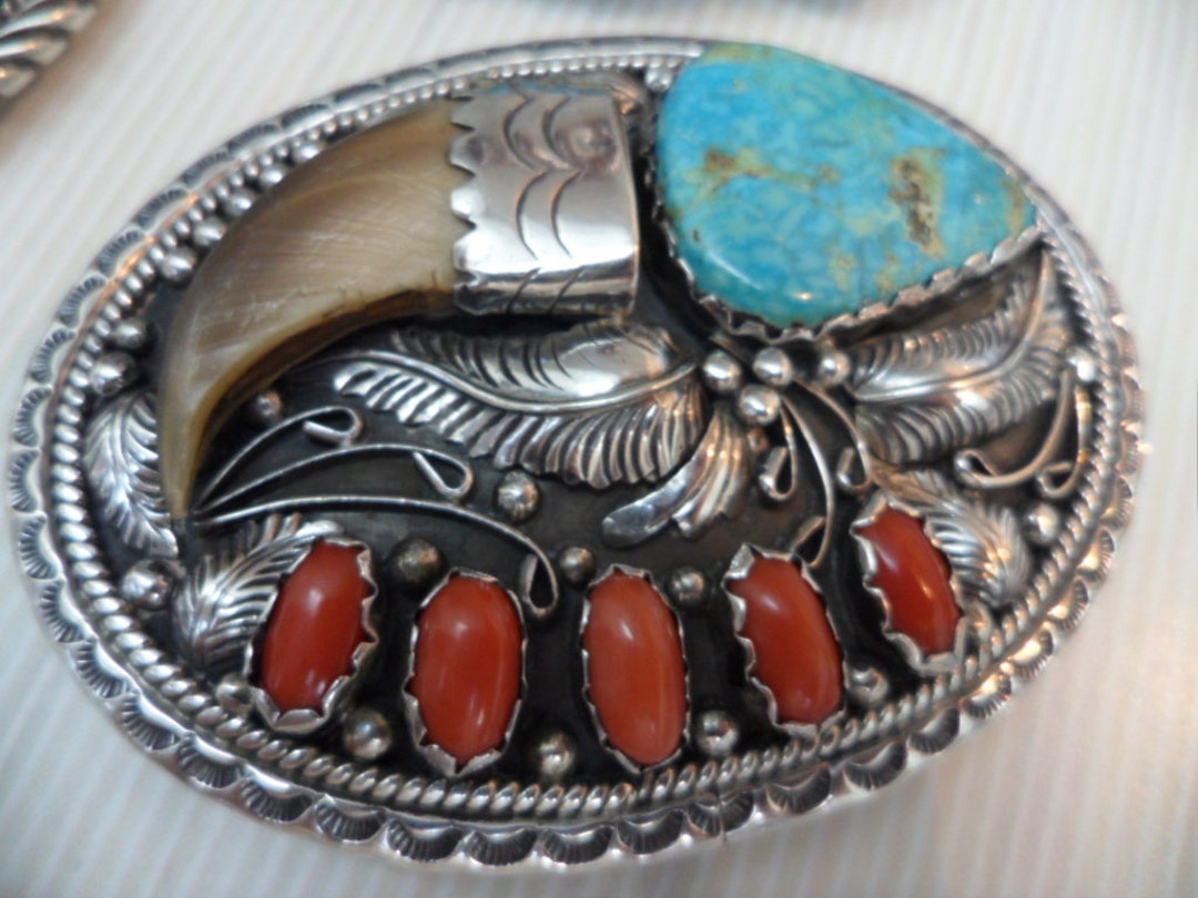Rare Gem Grade Turquoise Pseudomorph Clam Coral Belt Buckle b.1956 D ...