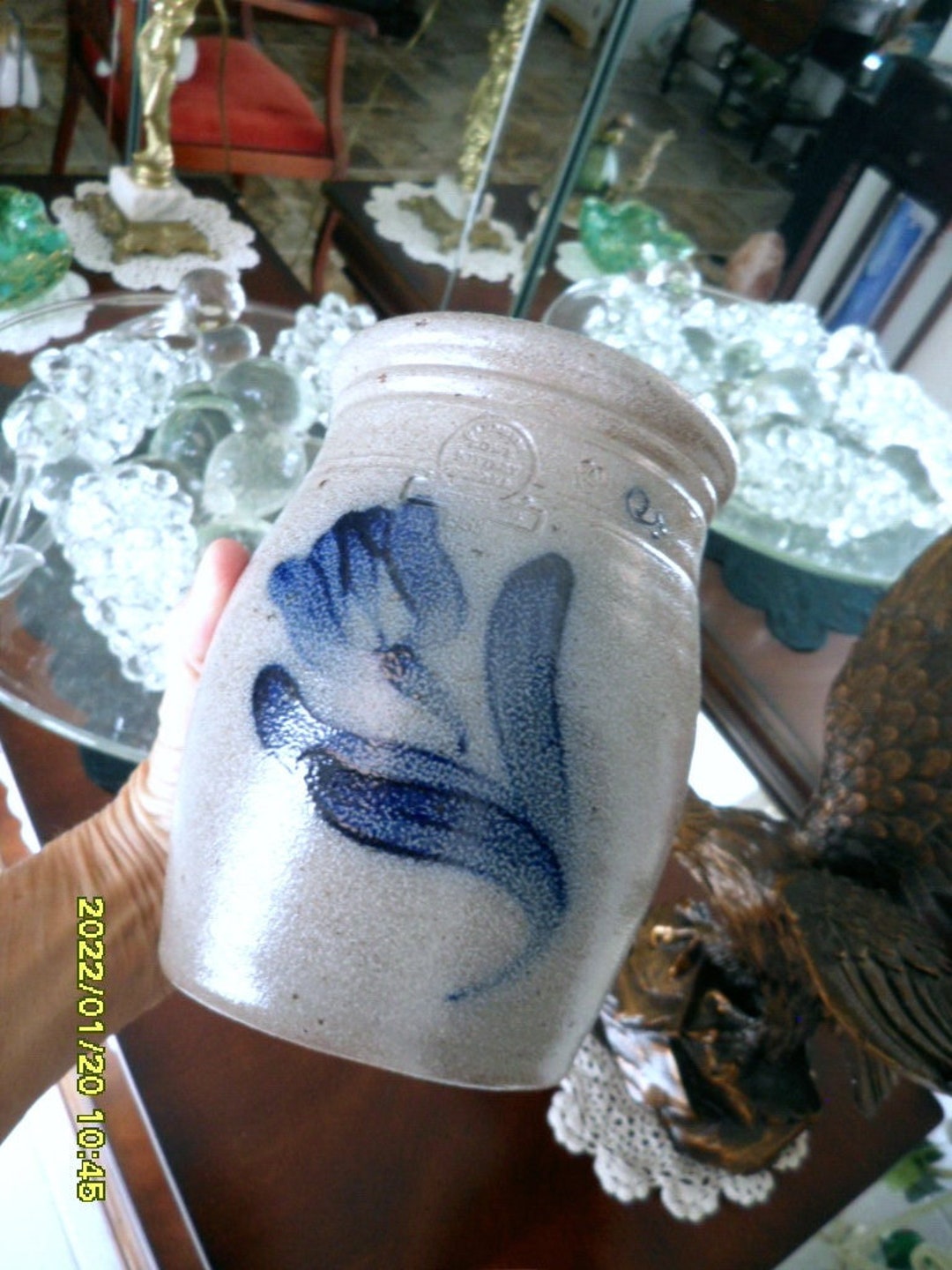 Mint ROWE POTTERY Salt Glazed CROCK Handmade Dated 1988 Rowe Pottery ...