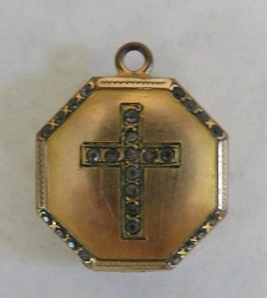 Religious Rhinestone Cross Locket Pendant 1/20th 12K Gold Filled Signed ...