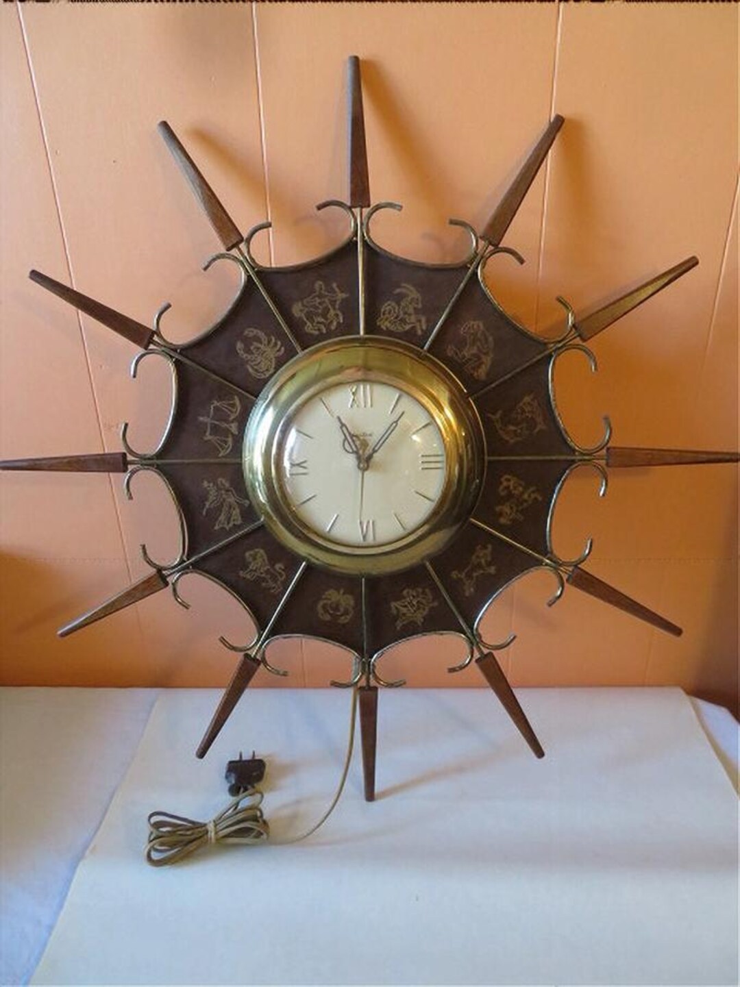 MCM - Mid Century Modern United Electric Starburst Zodiac Wall Clock ...