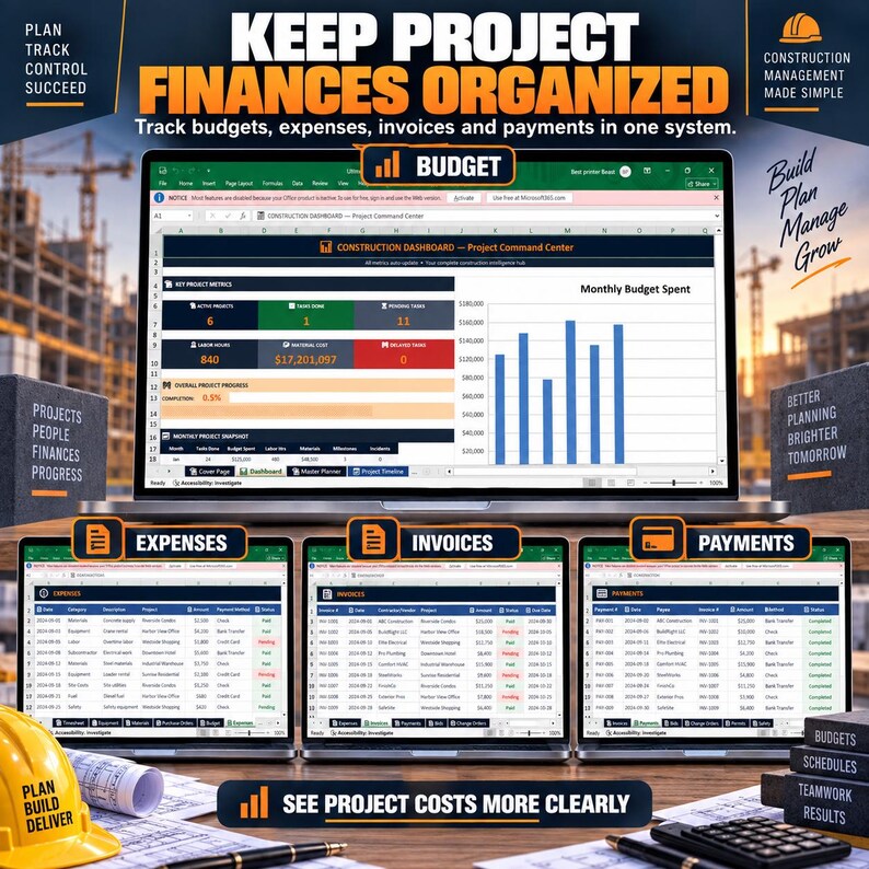 Ultimate Construction Project Planner Excel Google Sheets | Contractor ...