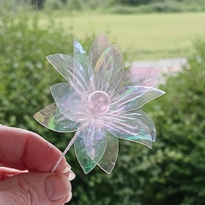 10 Translucent AB Flowers, Vintage With Pearls. Sparkling Iridescent ...